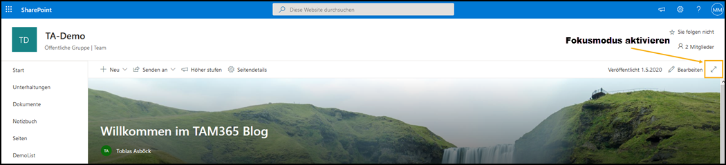 Fokusmodus für SharePoint Seiten | Topedia Blog