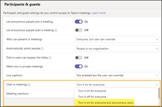 Teams Chat für anonyme Teilnehmer deaktivieren | Topedia Blog