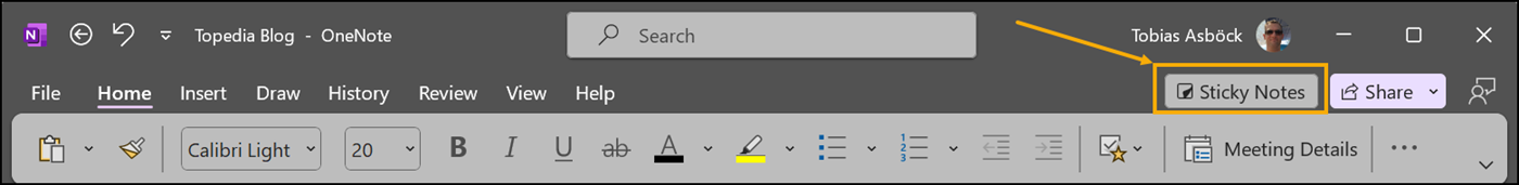 Neue Sticky Notes in OneNote für Windows (Preview) | Topedia Blog
