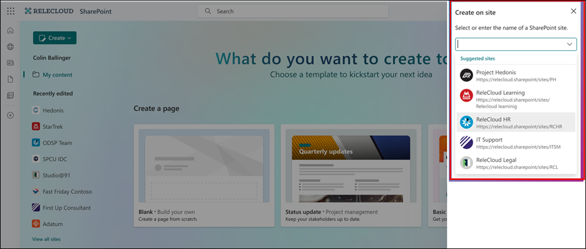 Erstellen neuer persönlicher Seiten über SharePoint Start (Preview ...